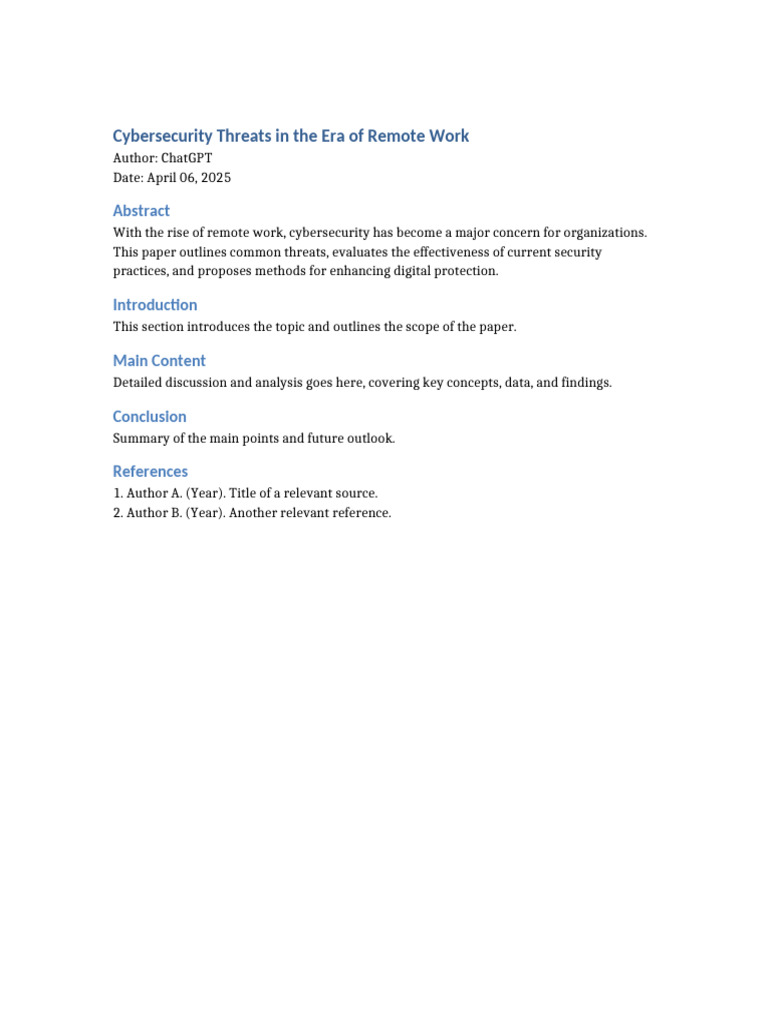 Cybersecurity Remote Work | PDF
