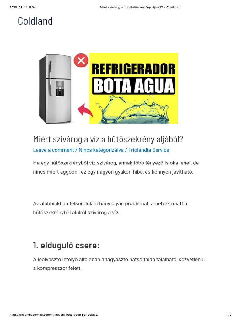 Miért Szivárog A Víz A Hűtőszekrény Aljából - Coldland | PDF