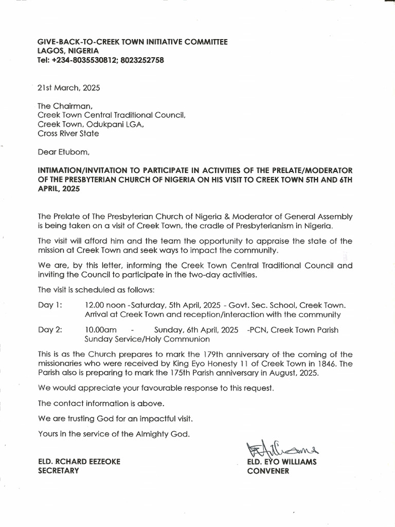 Gbcti - Letter To Creek Town Central Traditional Council | PDF