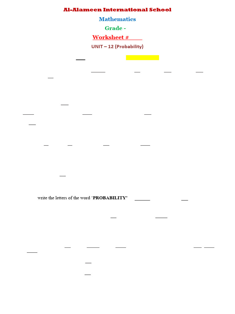 G8 Worksheet 12a - Unit 12 | PDF | Probability | Dice