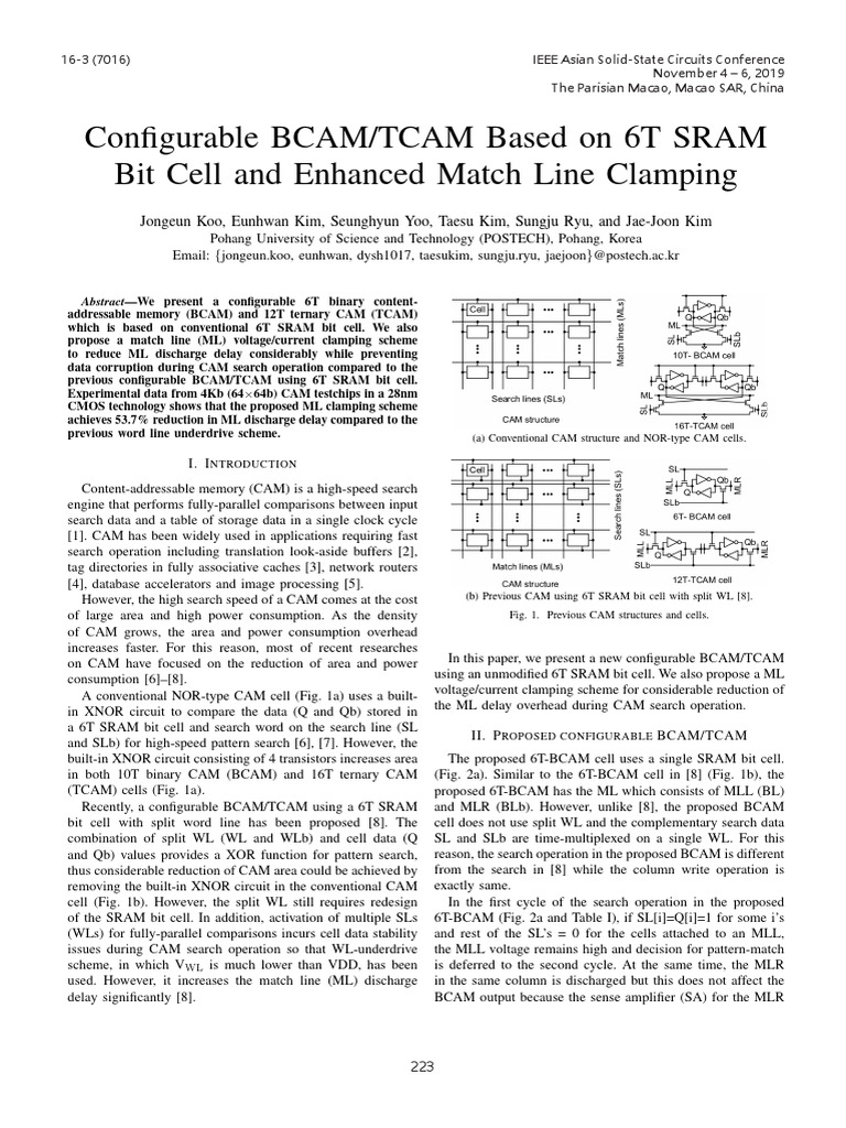 Configurable BCAM-TCAM Based On 6T SRAM | PDF | Integrated Circuit | Computer Data