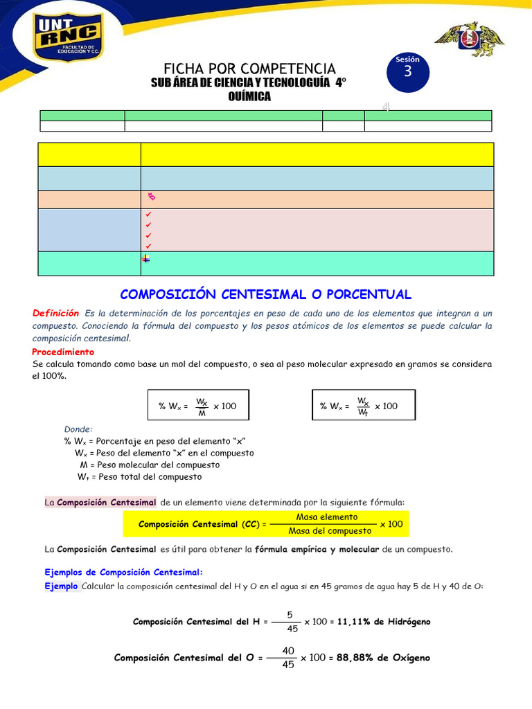 Composición Centesimal y Fórmulas Químicas | PDF | Compuestos químicos | Moléculas