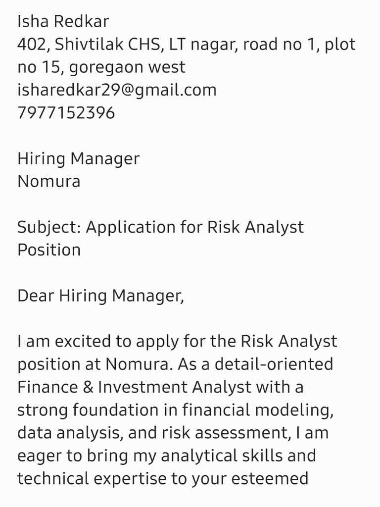 Nomura Ib Cover Letter | PDF
