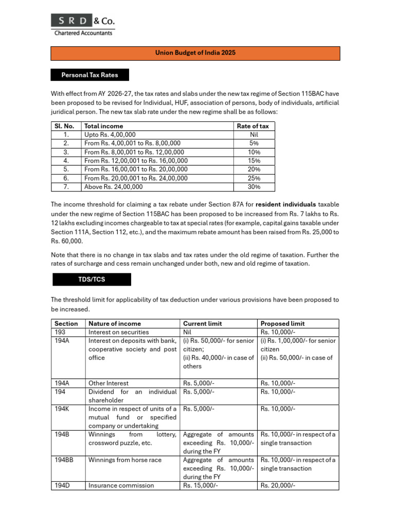 SRD & Co. - Budget 2025 Update | PDF | Taxes | Government Finances