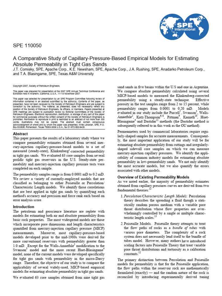 Spe 110050 MS P | PDF | Porosity | Pressure
