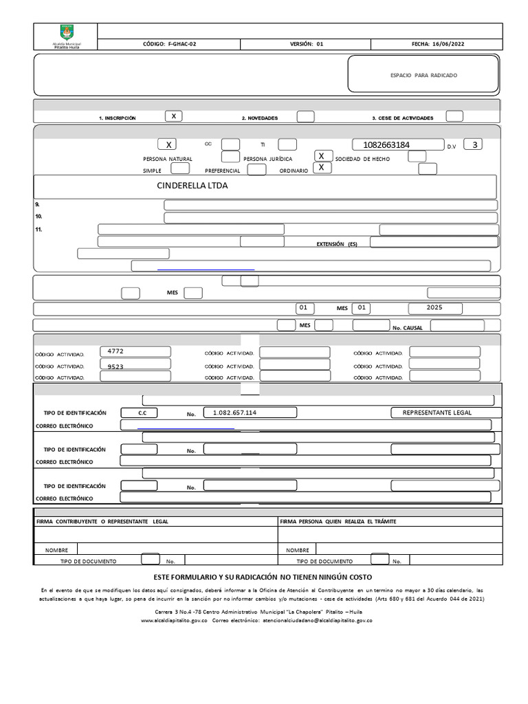 Formulario Inscripcion-Novedades RIT. | PDF