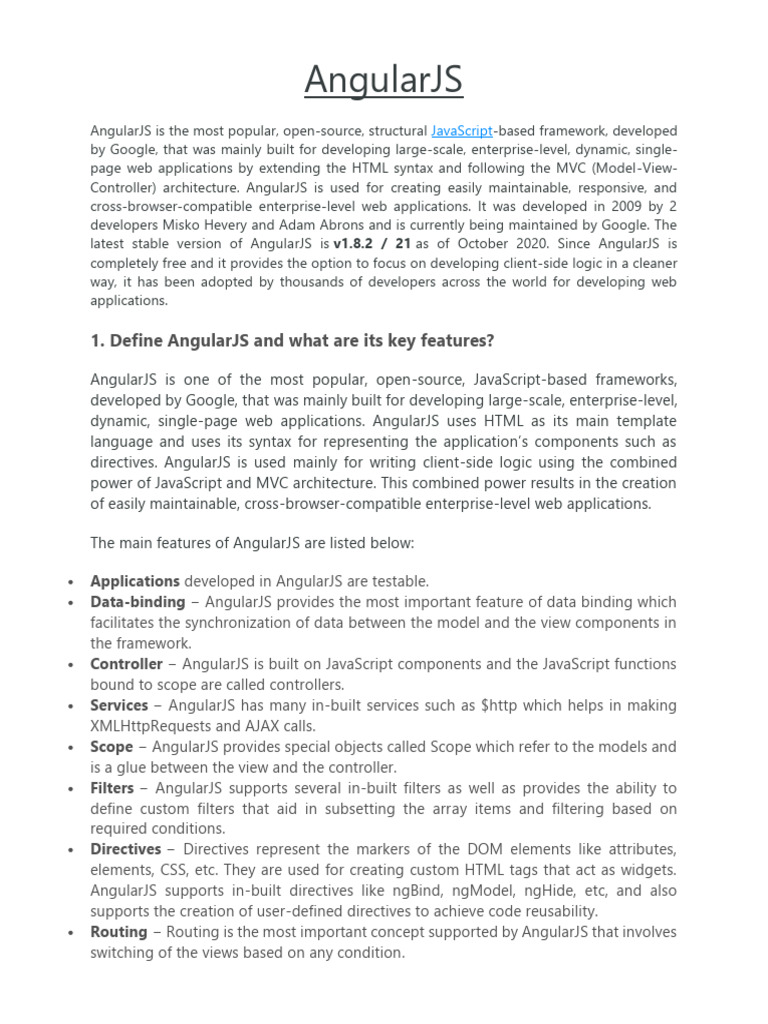 AngularJS - Important Ques | PDF | Angular Js | Model–View–Controller