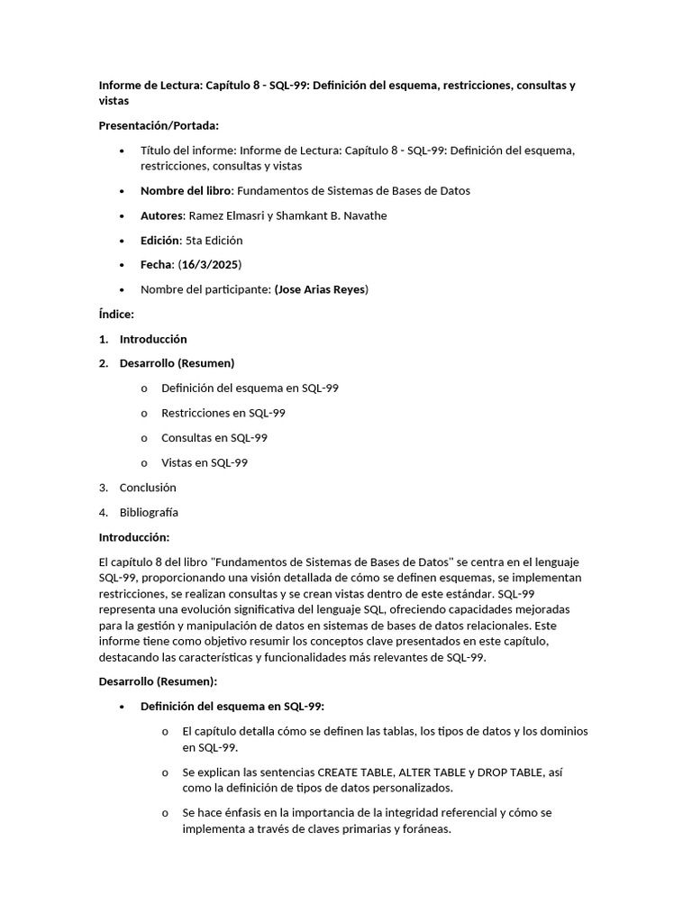 Informe de Lectura | PDF | Base de datos relacional | SQL
