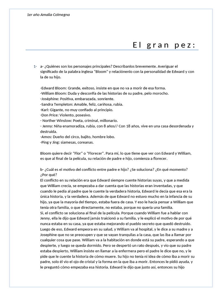 1er Año Amalia Colmegna El Gran Pez-Lengua | PDF