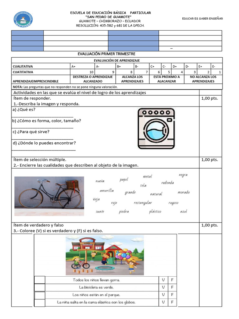 Examen Trimestre 3ro 2024-2025 | PDF | Aprendizaje