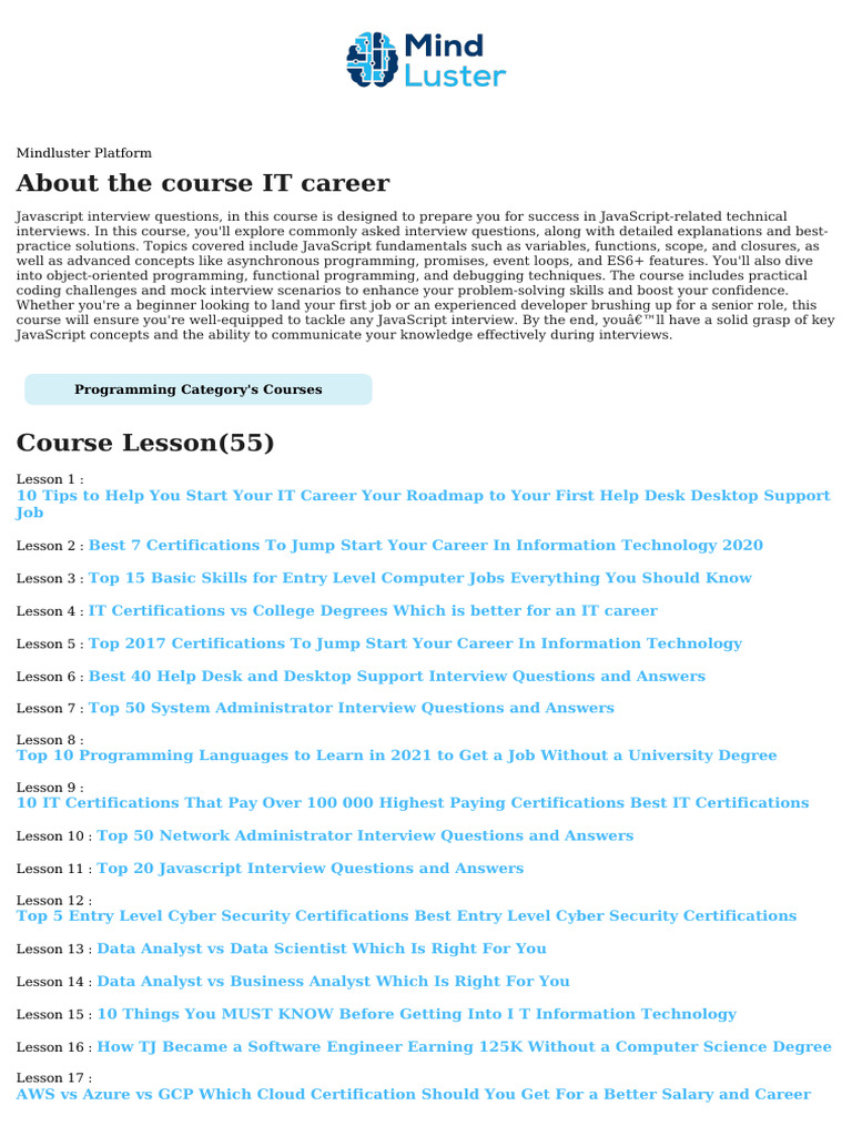 IT Career Course Content | PDF | Computer Programming | Software ...