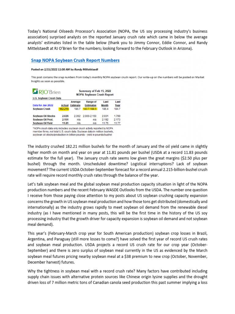 Reflections on NOPA and US soybean meal markets | PDF | Soybean | Vegetable Oil