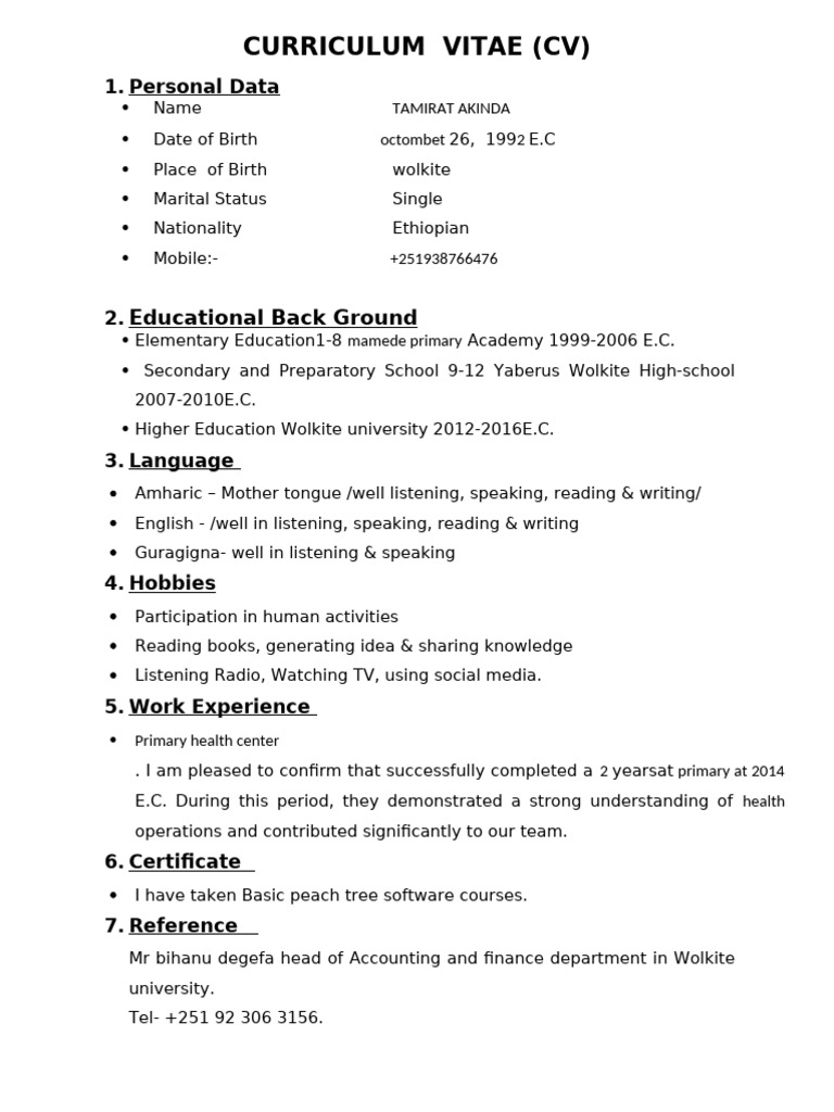 CV of Tamirat Akinda | PDF