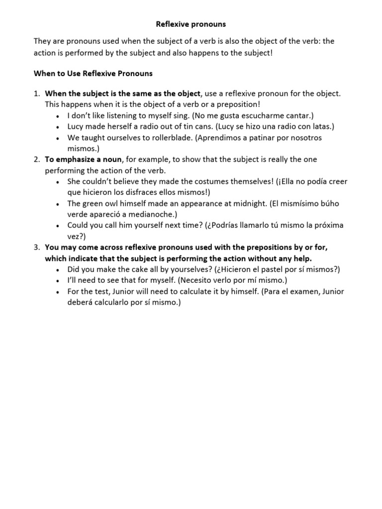 Reflexive Pronouns | PDF
