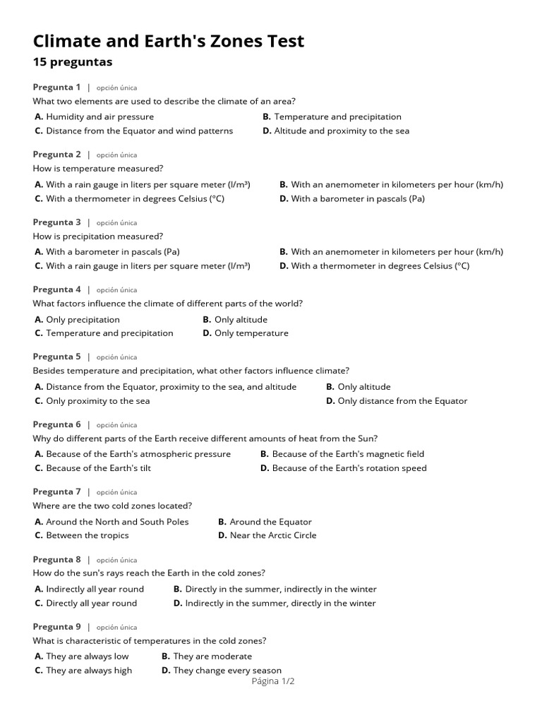 Climate Zones and Measurement Quiz | PDF | Climate | Equator