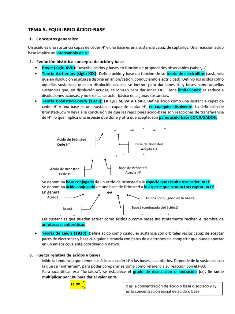 Esquema Tema 5. Equilibrio Ã¡cido-base | PDF | Ph | Ácido