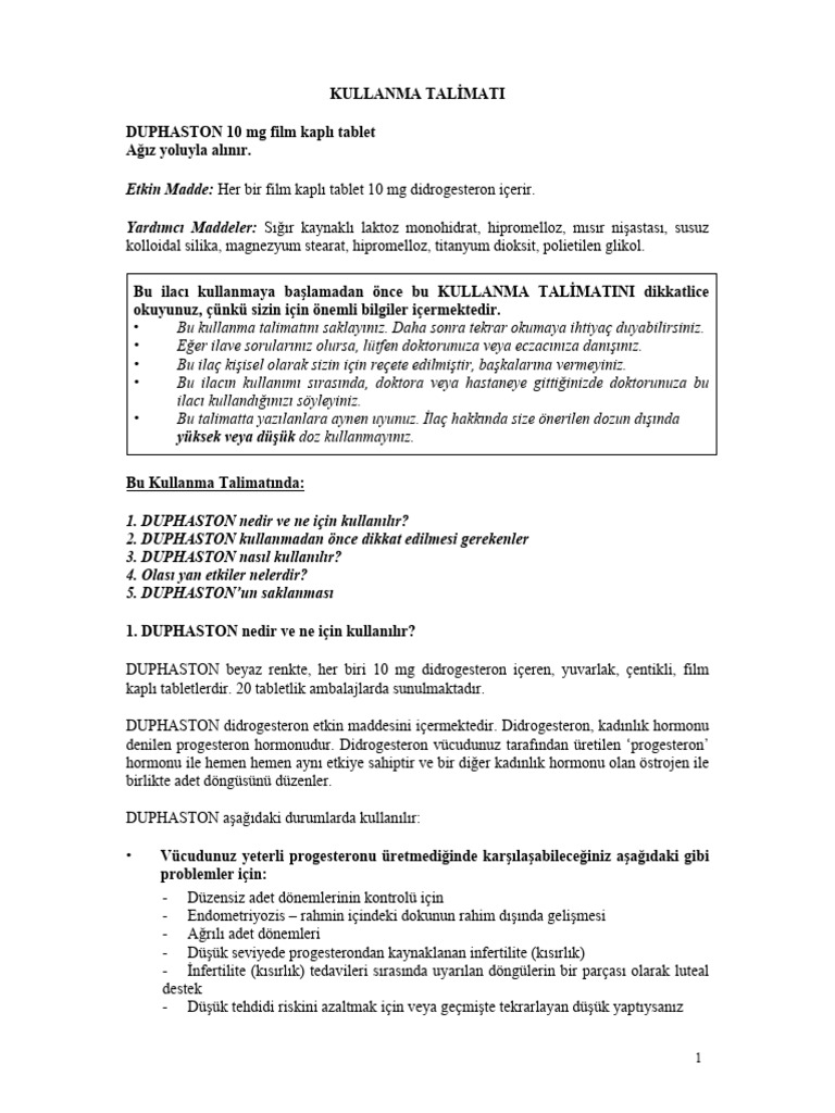 Duphaston 10mg Didrogesteron Tablet Recete | PDF