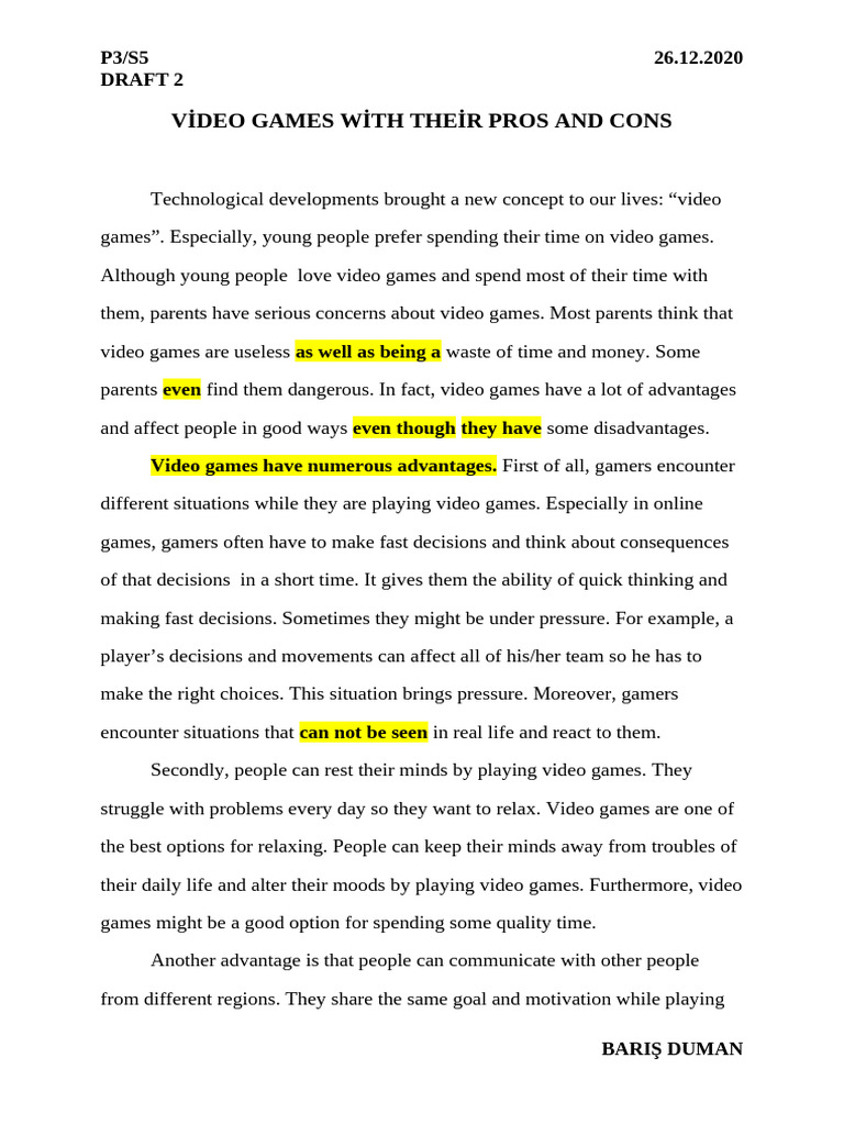 WritingTask6 Draft2 Duman | PDF | Video Games | Cognition