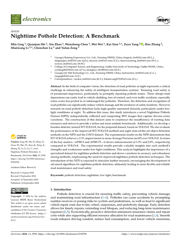 Nighttime Pothole Detection A Benchmark | PDF | Deep Learning | Lighting
