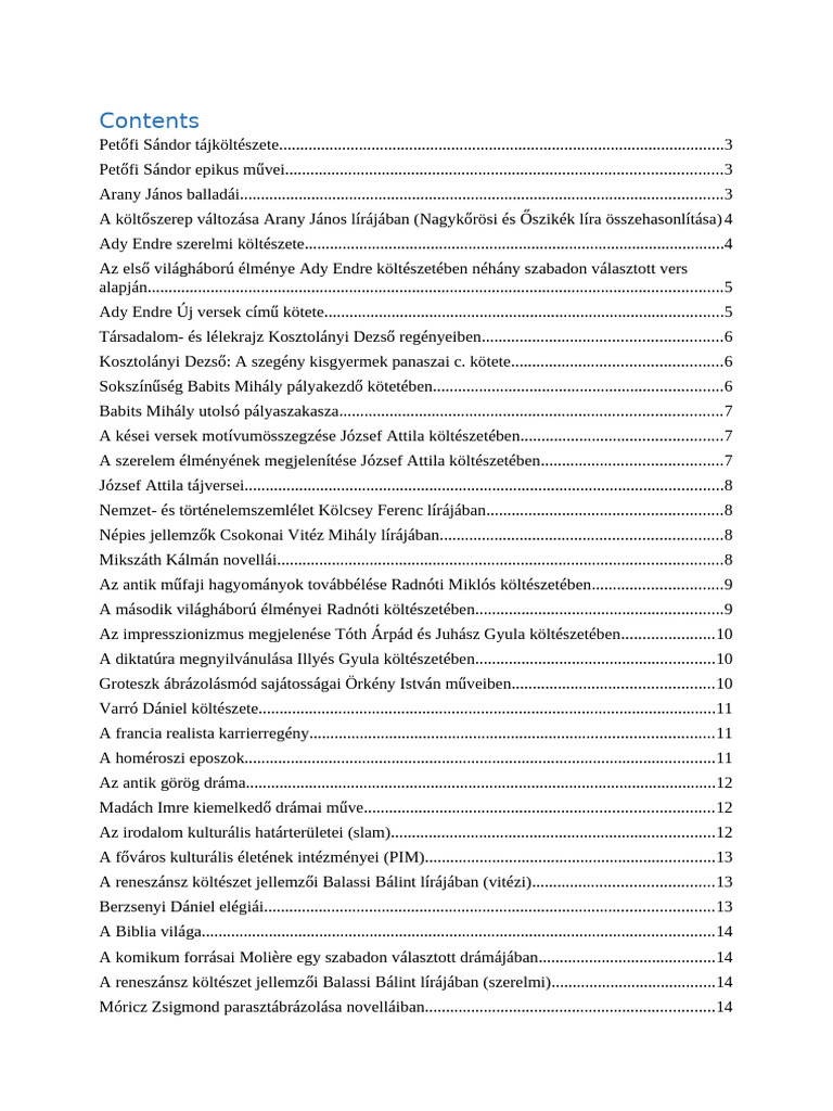 Irodalom Tételfeladatok | PDF