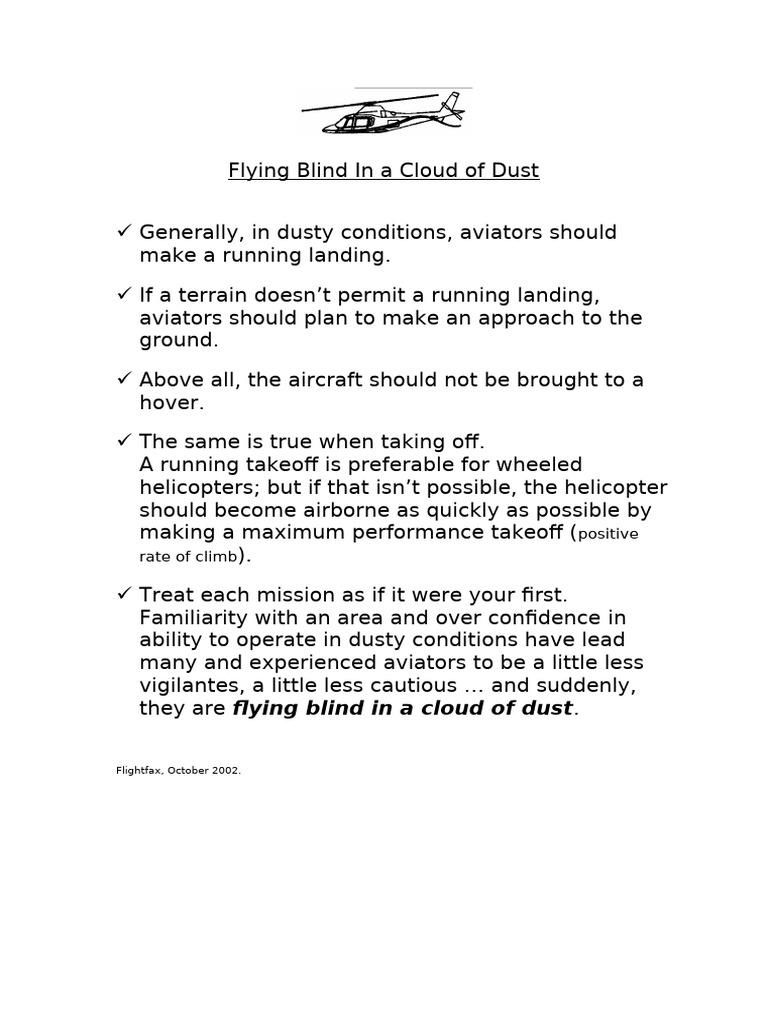 Aerial Safety in Dusty Conditions | PDF