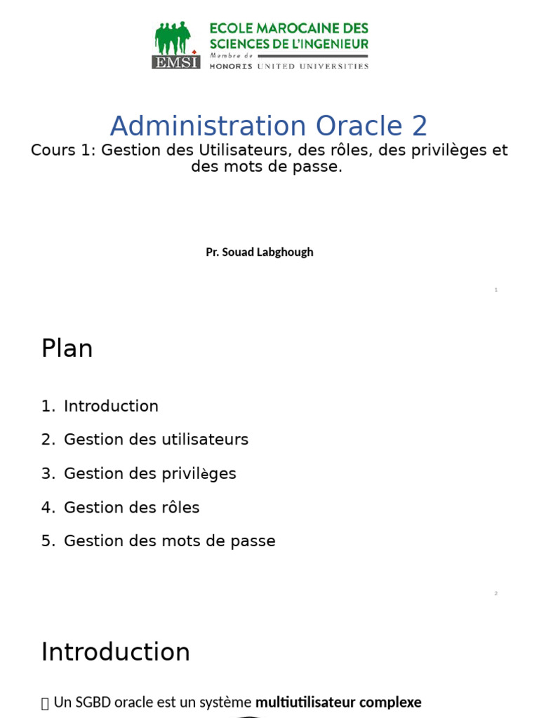 Cours 1 - Gestion Des Utilisateurs, Des Rôles Et Des Privilèges. | PDF ...
