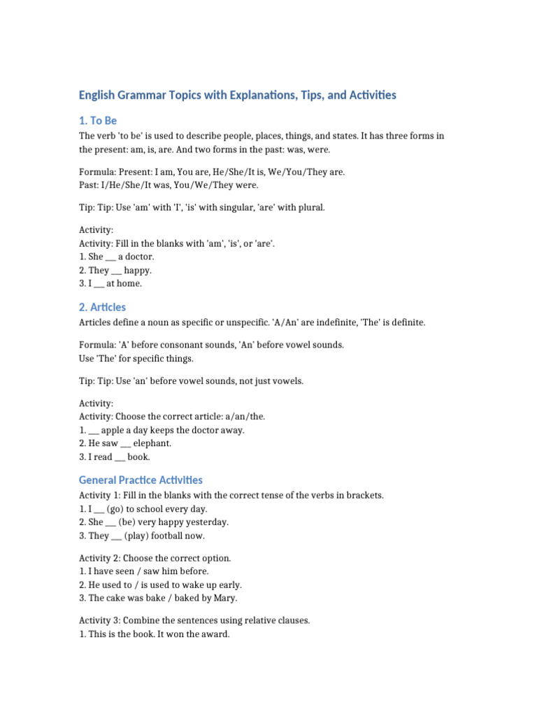English Grammar: Tips and Activities | PDF