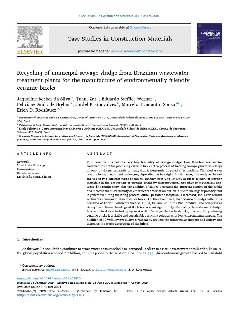 Recycling of sewage sludge to produce ceramic bricks | PDF | Sewage ...