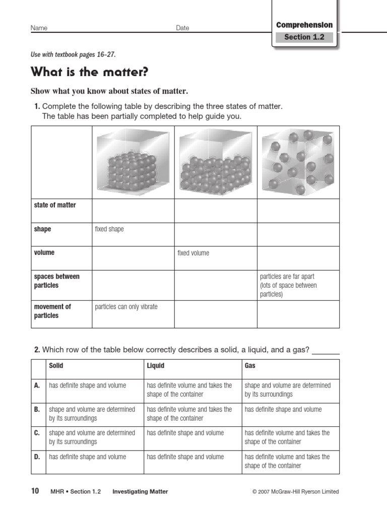 States of Matter and Atoms Elements Mix Worksheet | PDF | Atoms ...