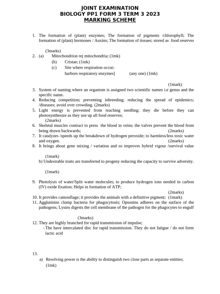 f3 Bio Pp1 MST 2024 Teacher - Co .Ke | PDF | Photosynthesis | Cellular Respiration