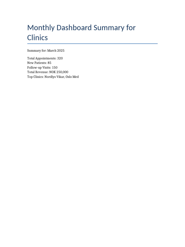 Monthly Clinic Report | PDF