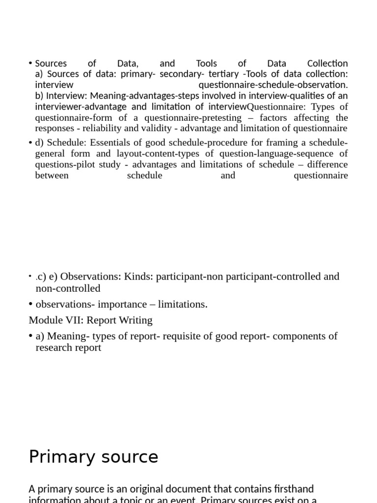 Module VI Sources of Data | PDF | Primary Sources | Science