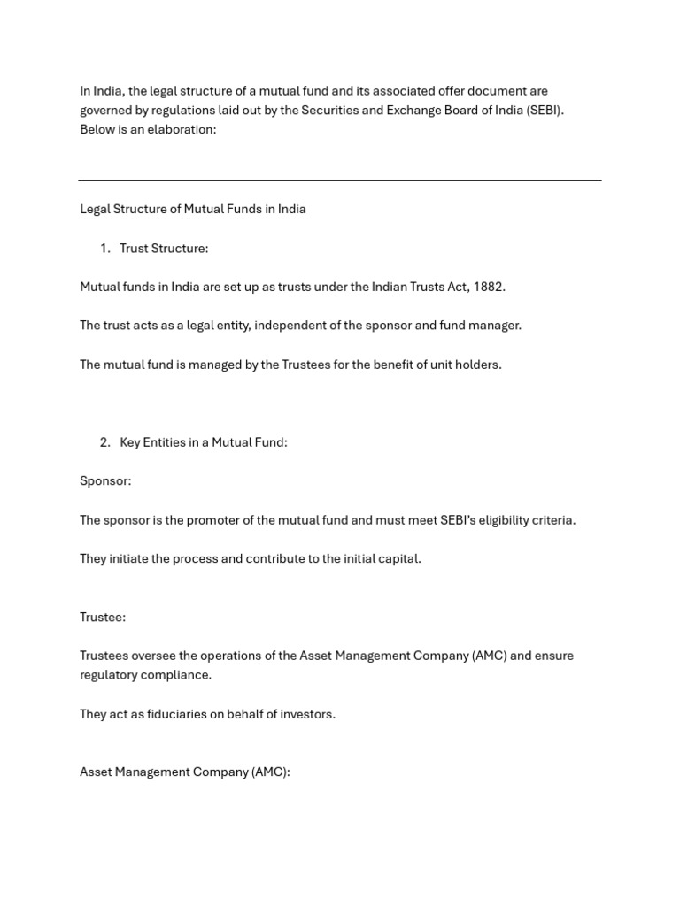 Legal Structure of Mutual Fund in India J Offer Document | PDF | Mutual ...