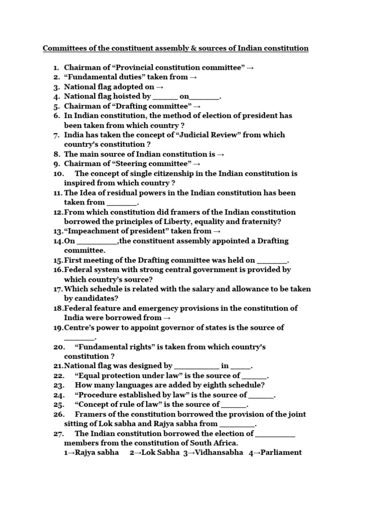 Indian Constitution: Committees & Sources | PDF | Constitution ...