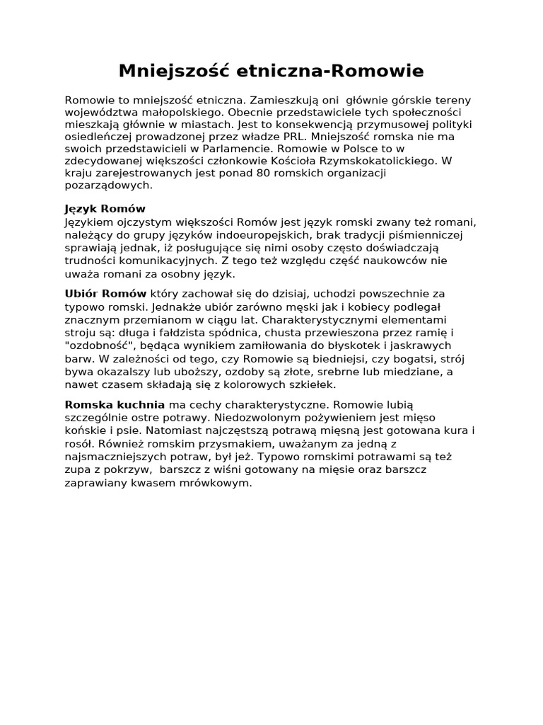 Mniejszość Etniczna Romowie | PDF