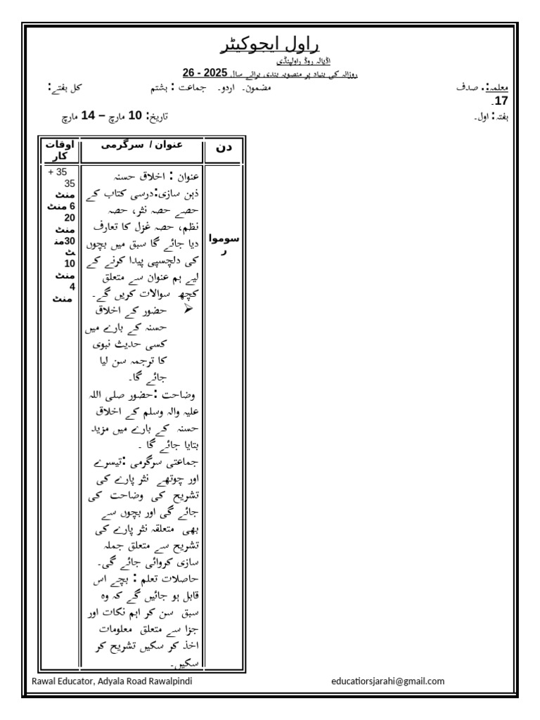 Planner Urdu 9th Class | PDF