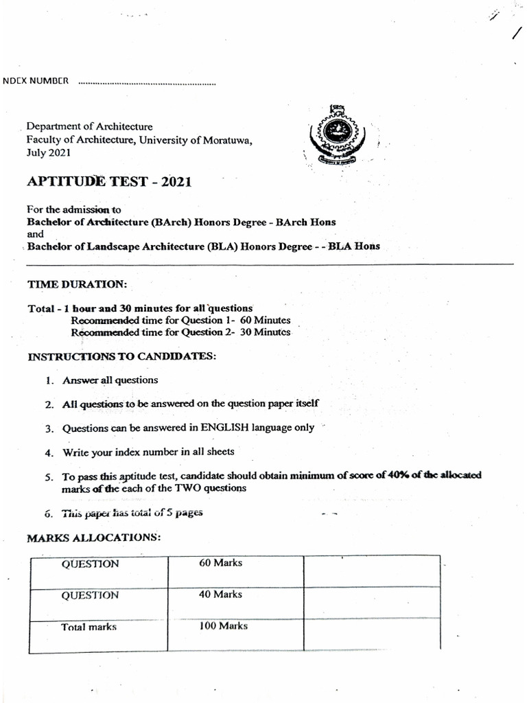 Architecture Aptitude Paper 2021 | PDF