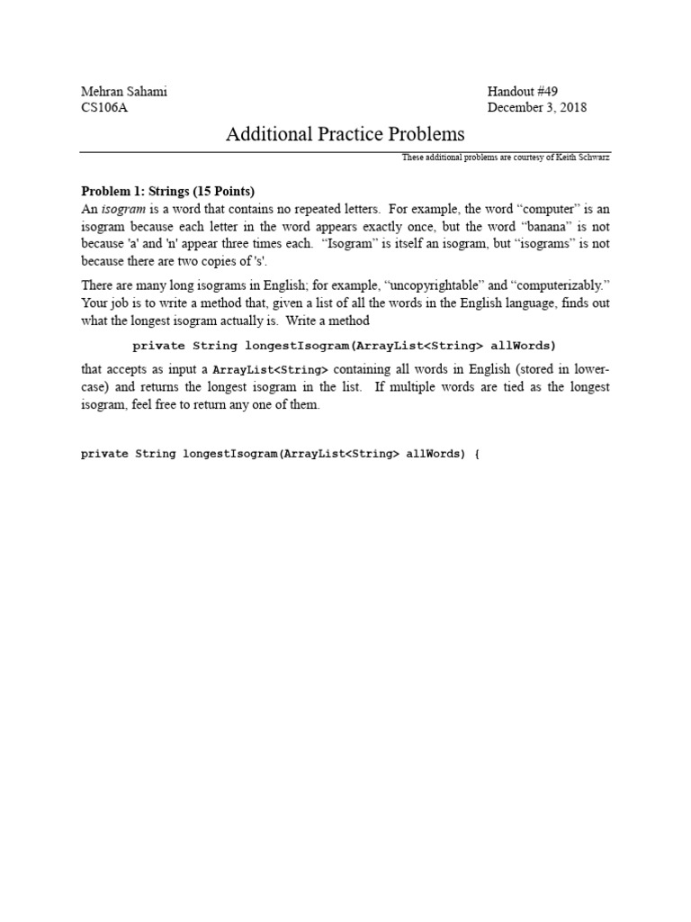 49 Additional Practice Problems | PDF | Integer (Computer Science) | Computer Programming