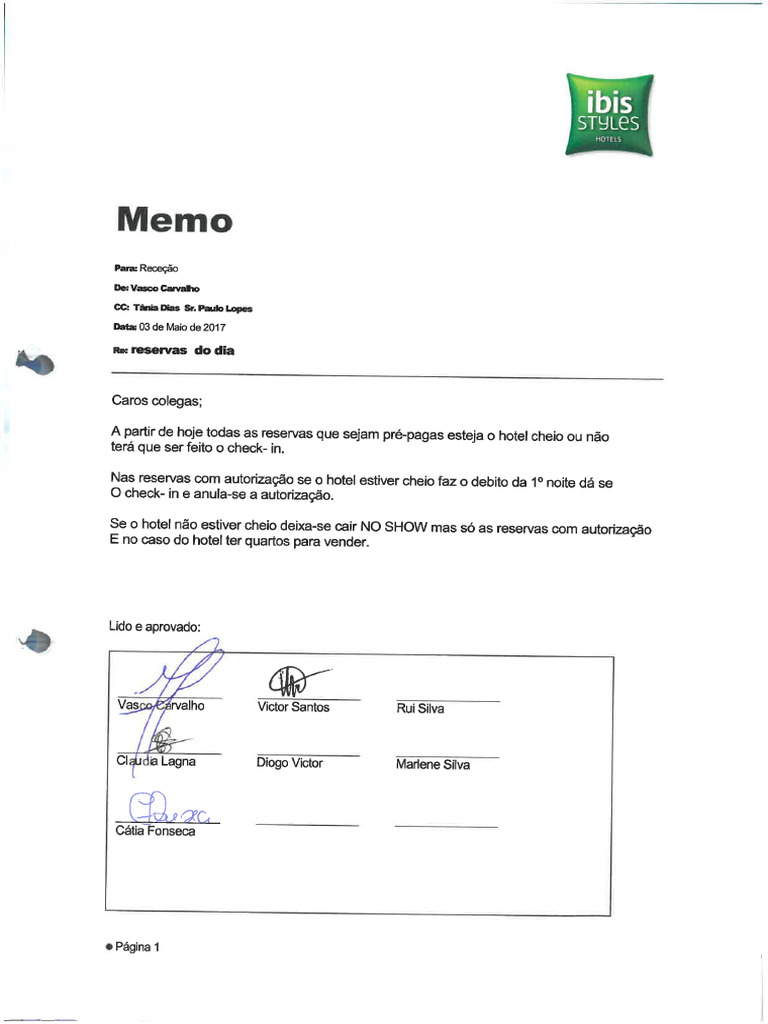 Memorando No Show Night | PDF