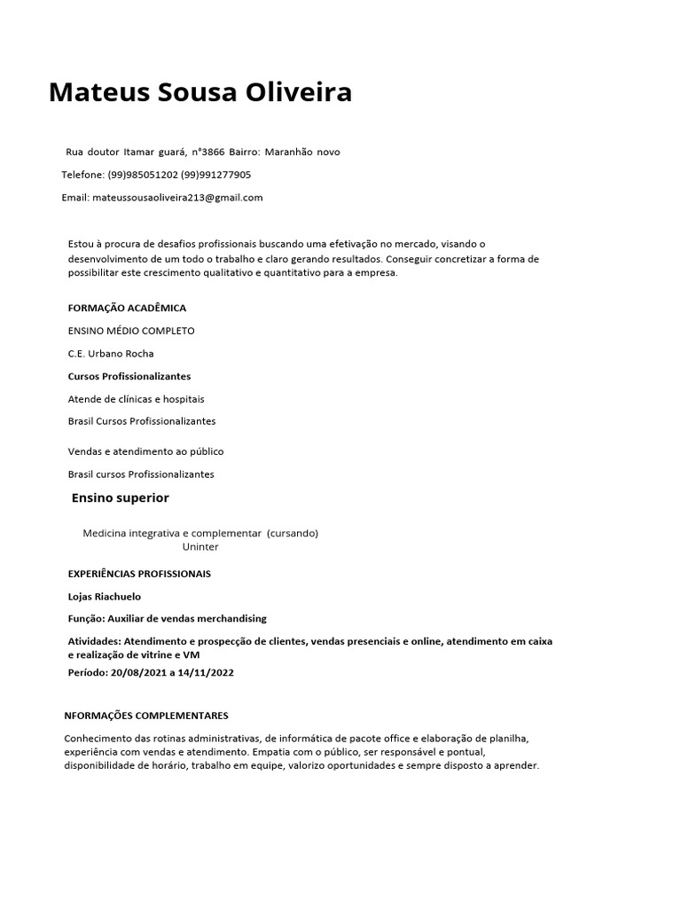 Curriculo Mateus Sousa PDF | PDF