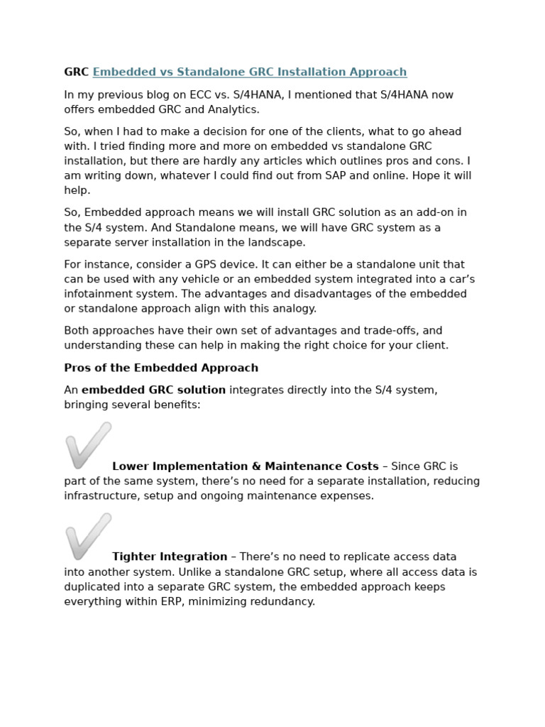 GRC Embedded Vs Standalone GRC Installation Approach | PDF | Enterprise Resource Planning ...