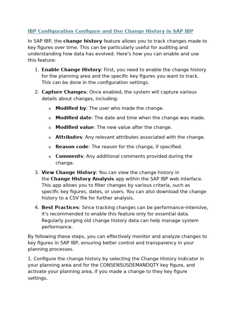 IBP Configuration Configure and Use Change History in SAP IBP | PDF | Data | Computing