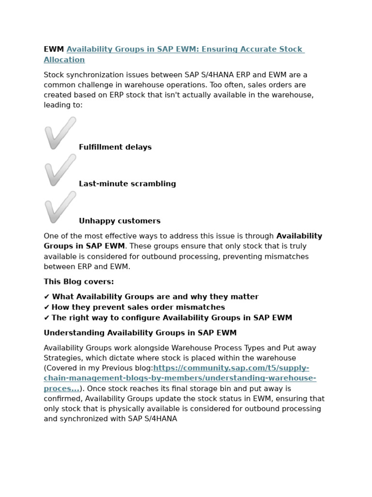 SAP EWM Availability Groups Explained | PDF | Warehouse | Enterprise ...
