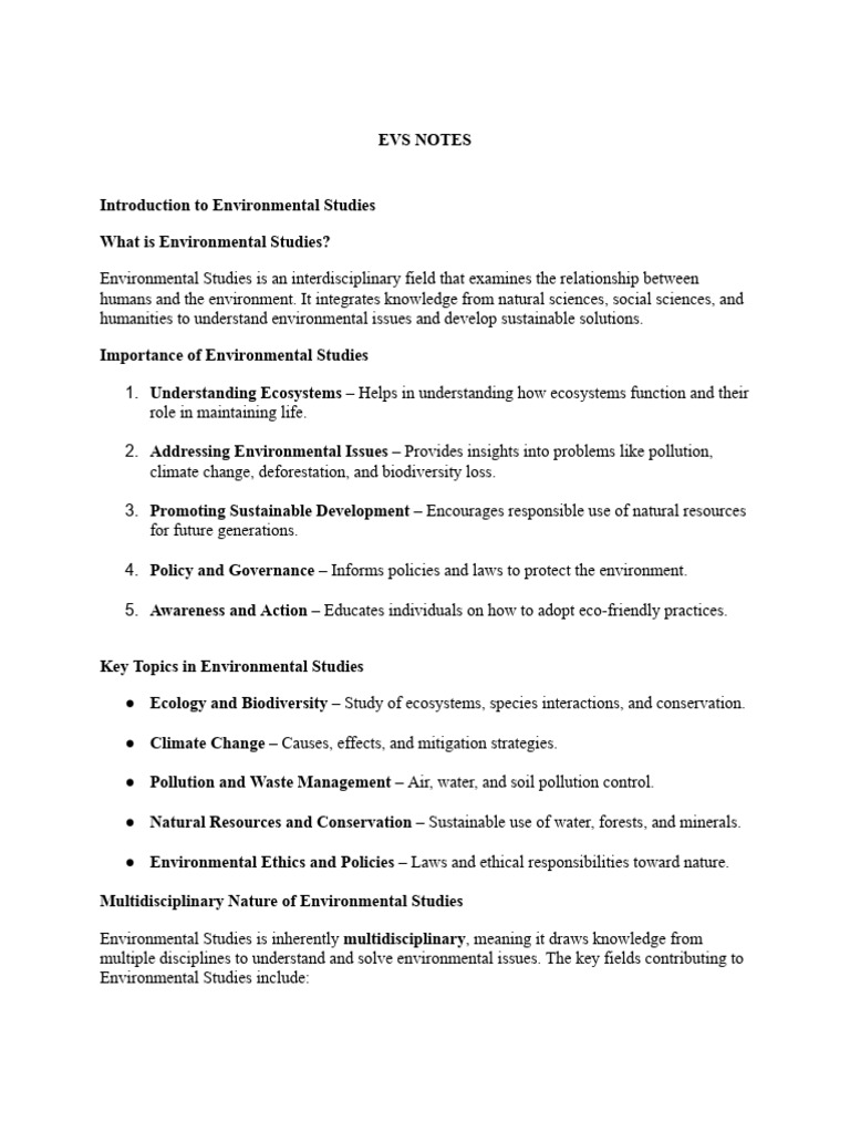 Environmental Studies Overview and Importance | PDF | Ecosystem ...