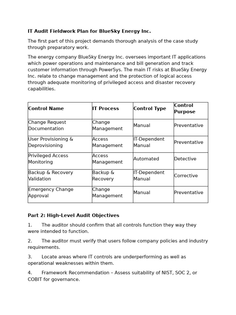 IT Audit Plan for BlueSky Energy Inc. | PDF | Audit | National ...
