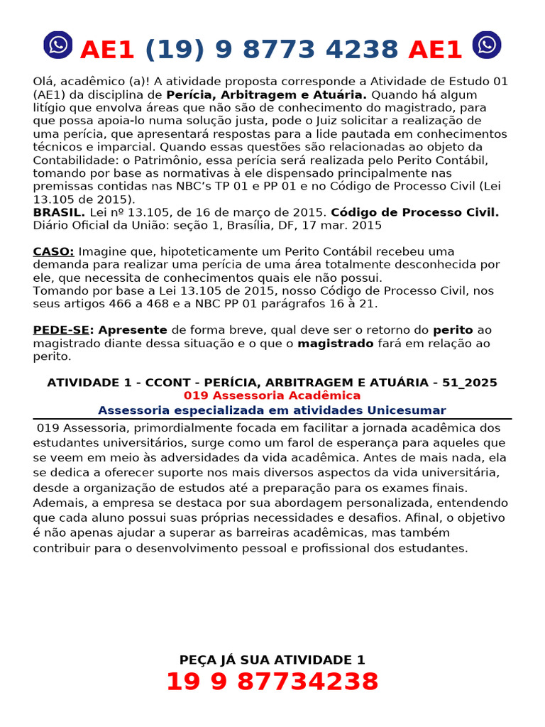 AE1 AE1: Perícia, Arbitragem e Atuária | PDF