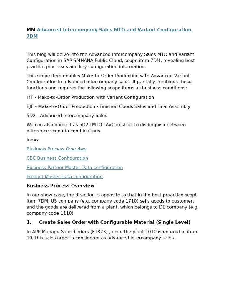 MM Advanced Intercompany Sales MTO and Variant Configuration 7DM | PDF ...