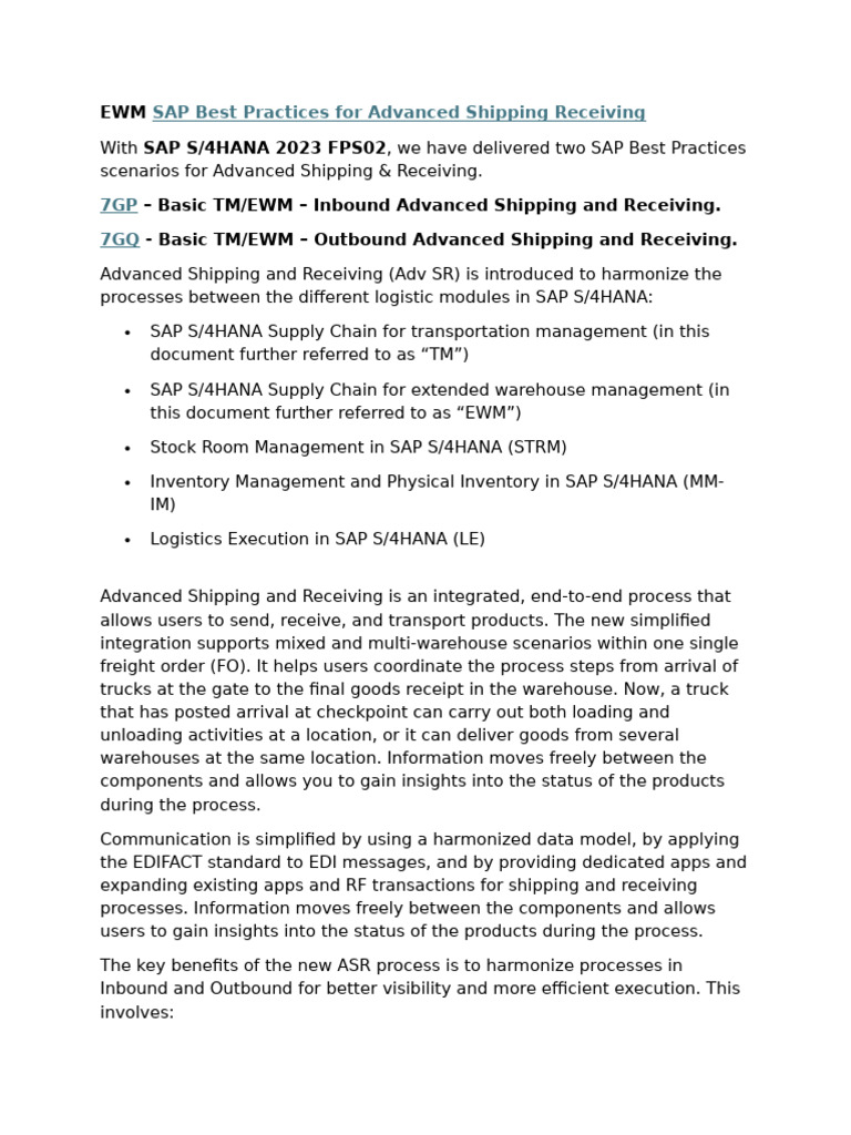EWM SAP Best Practices For Advanced Shipping Receiving | PDF ...