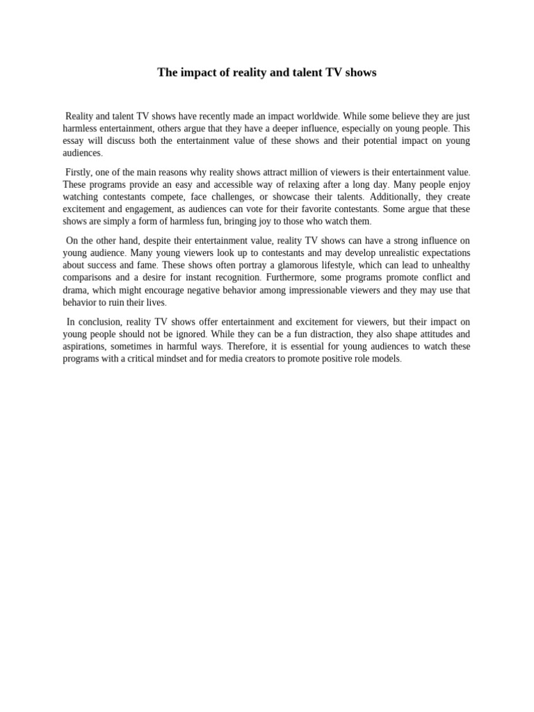 The Impact of Reality and Talent TV Shows | PDF