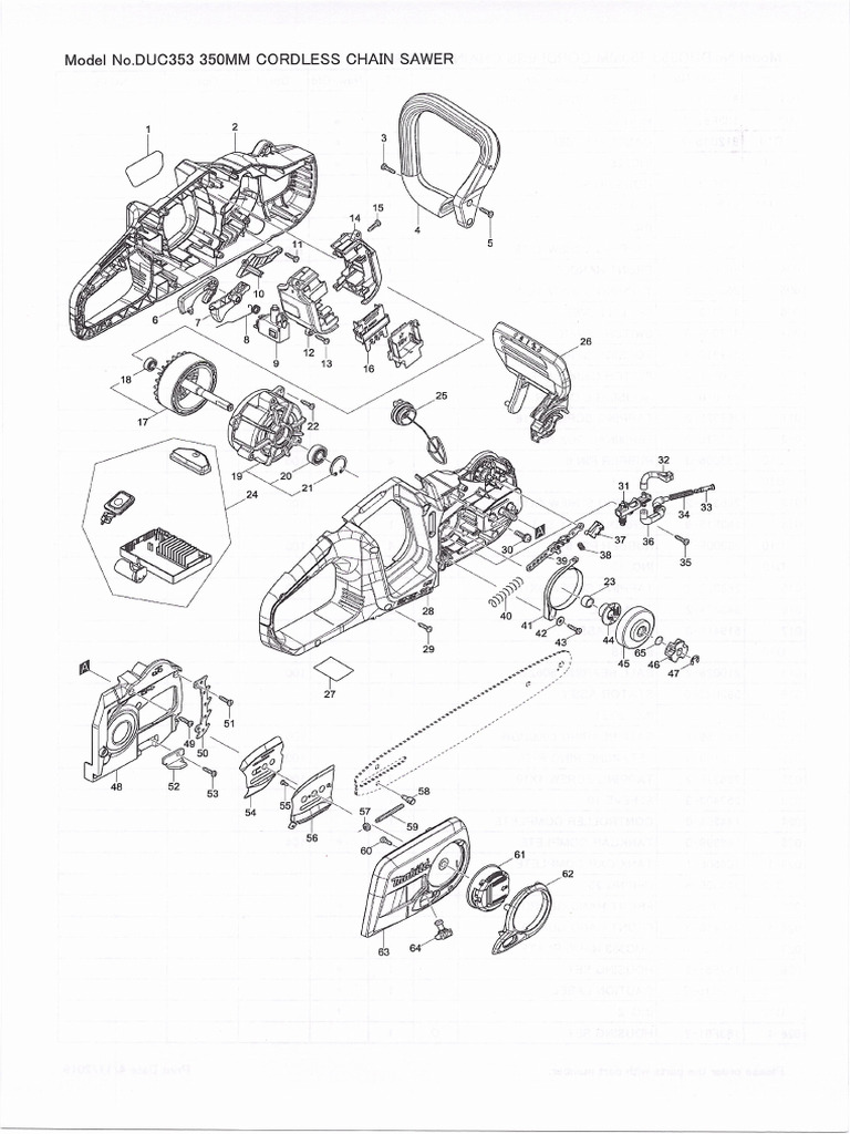 Makita DUC353 Cordless Chain Saw Parts Drawing | PDF